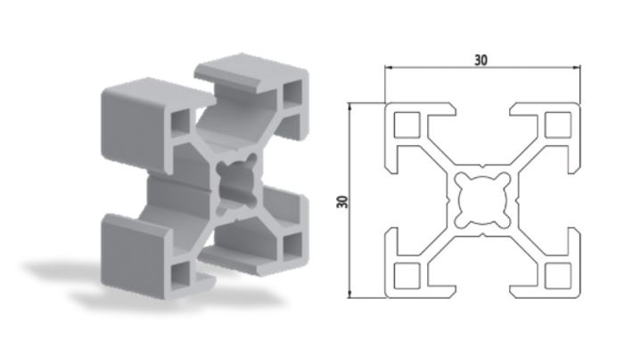 30 x 30mm Aluminium Extrusion | Strut Profile | Bosch Rexroth Compatible