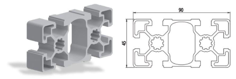 45 x 90mm Light Aluminium Strut Profile | Bosch Rexroth Compatible