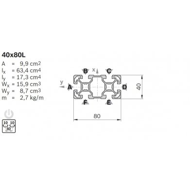 40 x 80mm Light Aluminium Strut Profile | Bosch Rexroth | 3842 993 130